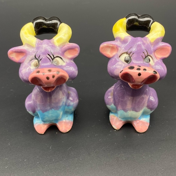 Dining | Vintage Ceramic Cows Salt Pepper Shaker Set Purple Figures ...